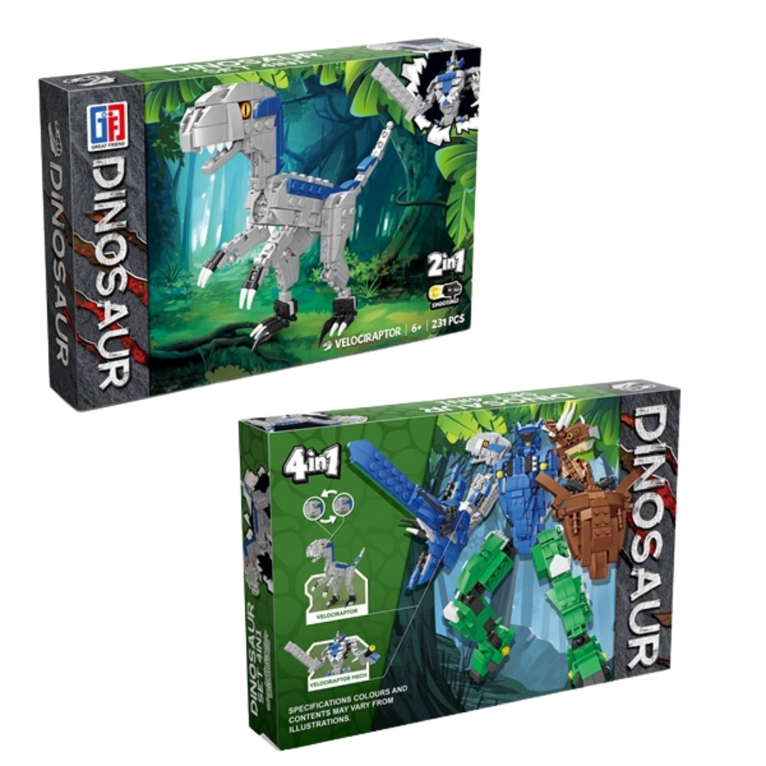 Dinosaur 2-in-1 Building Blocks Velociraptor & Mech Robot - 231 Pieces ...